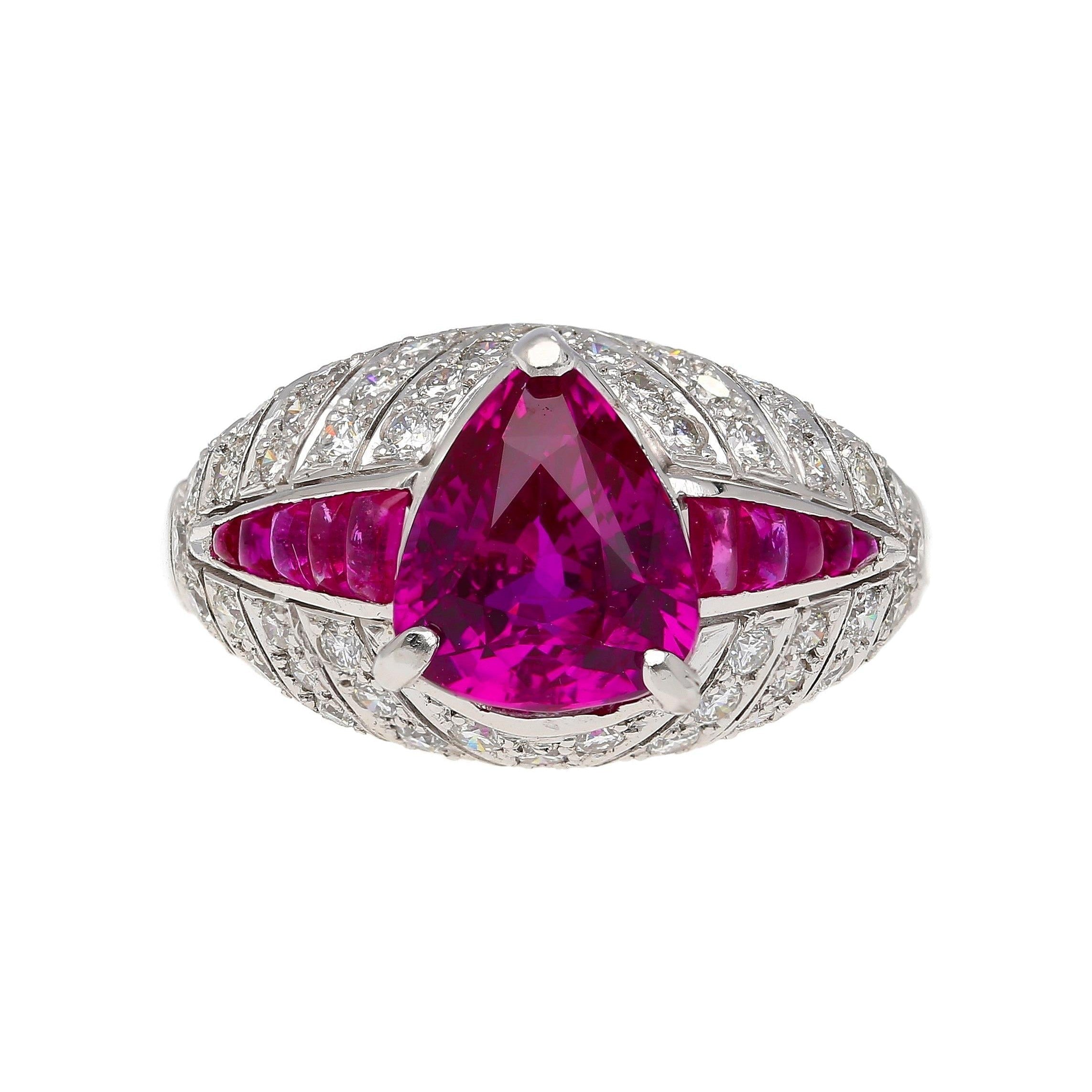 3.04ct Purplish Pink Trillion-Cut Ruby Diamond Cocktail Ring – ASSAY