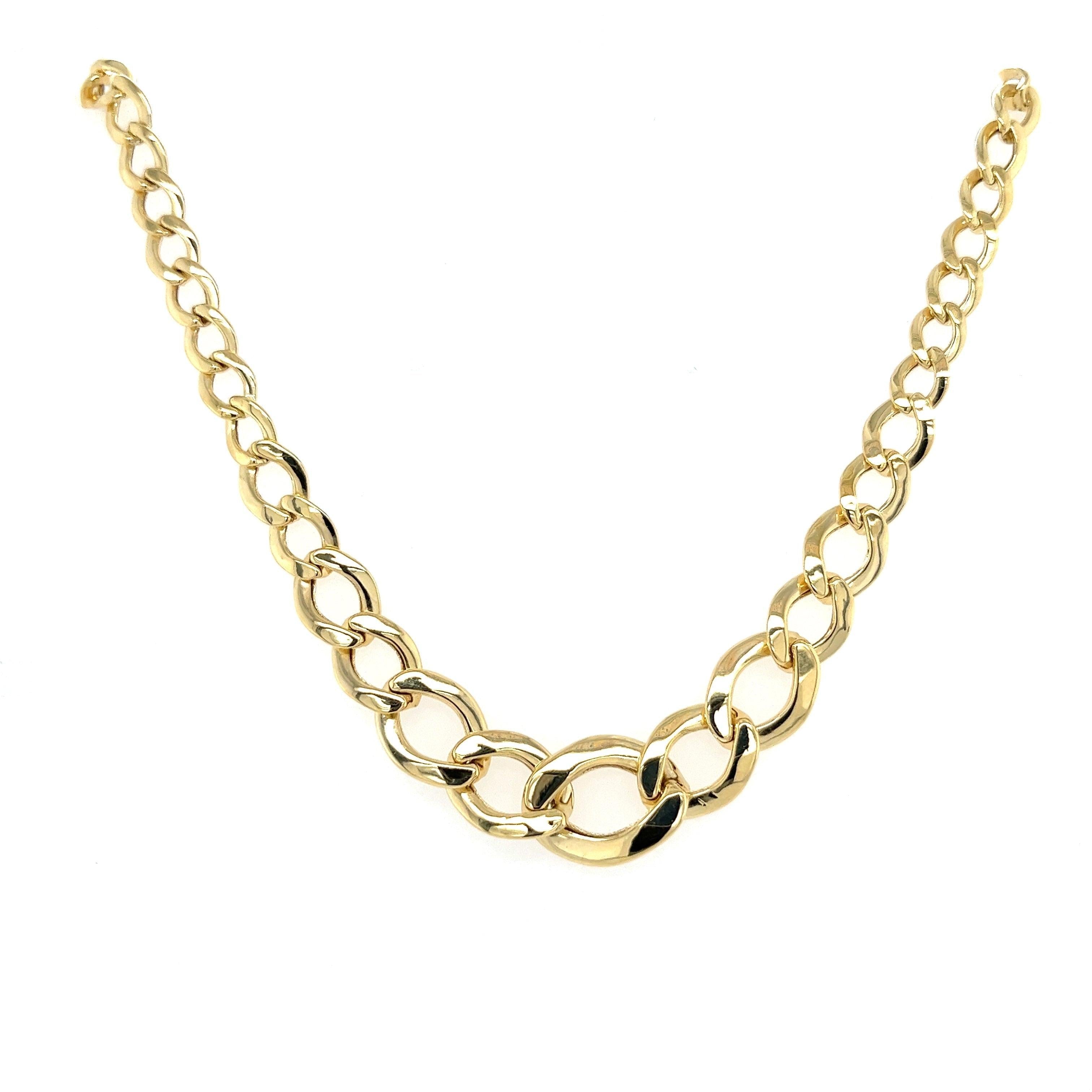 14K Yellow Gold Graduated Flat Curb Link Chain Necklace | 11MM – ASSAY