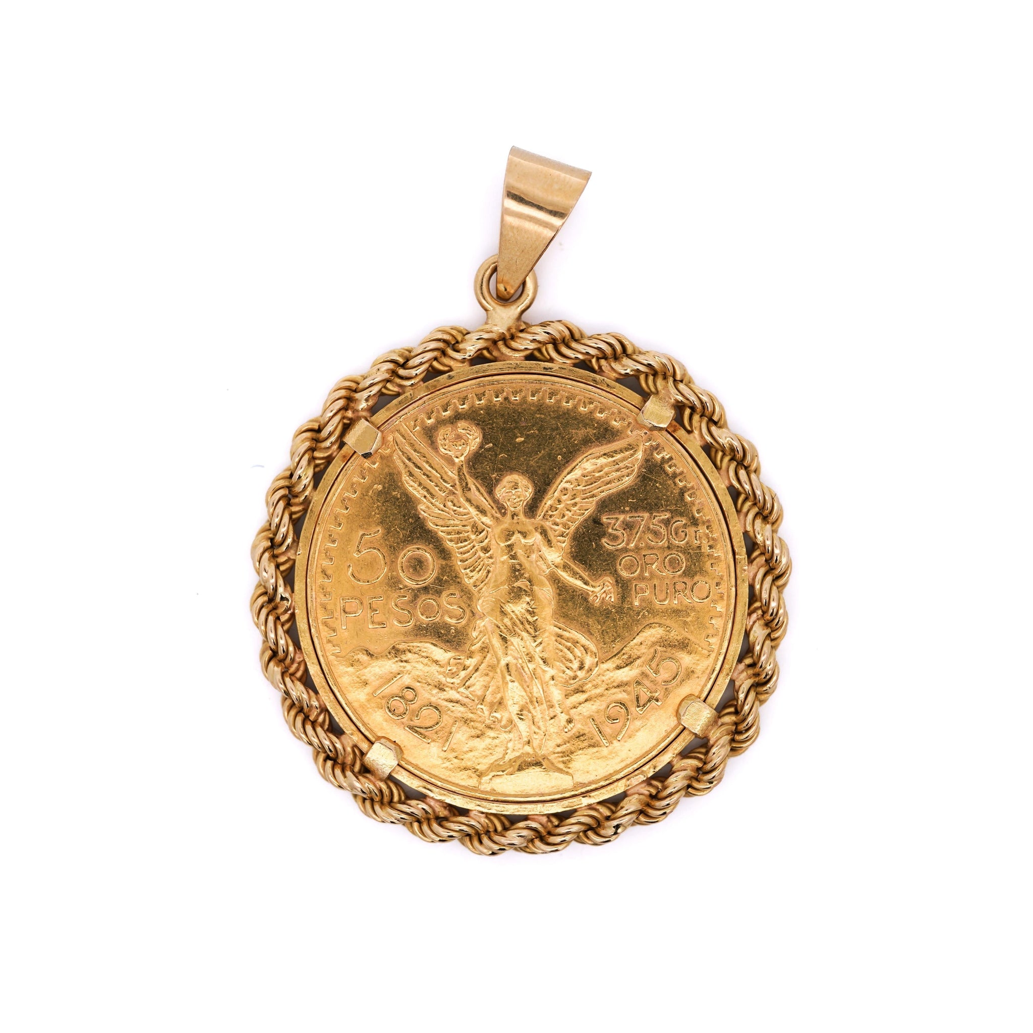 22K Gold 50 Peso Mexican Coin and 18K Gold Rope Frame Pendant – ASSAY