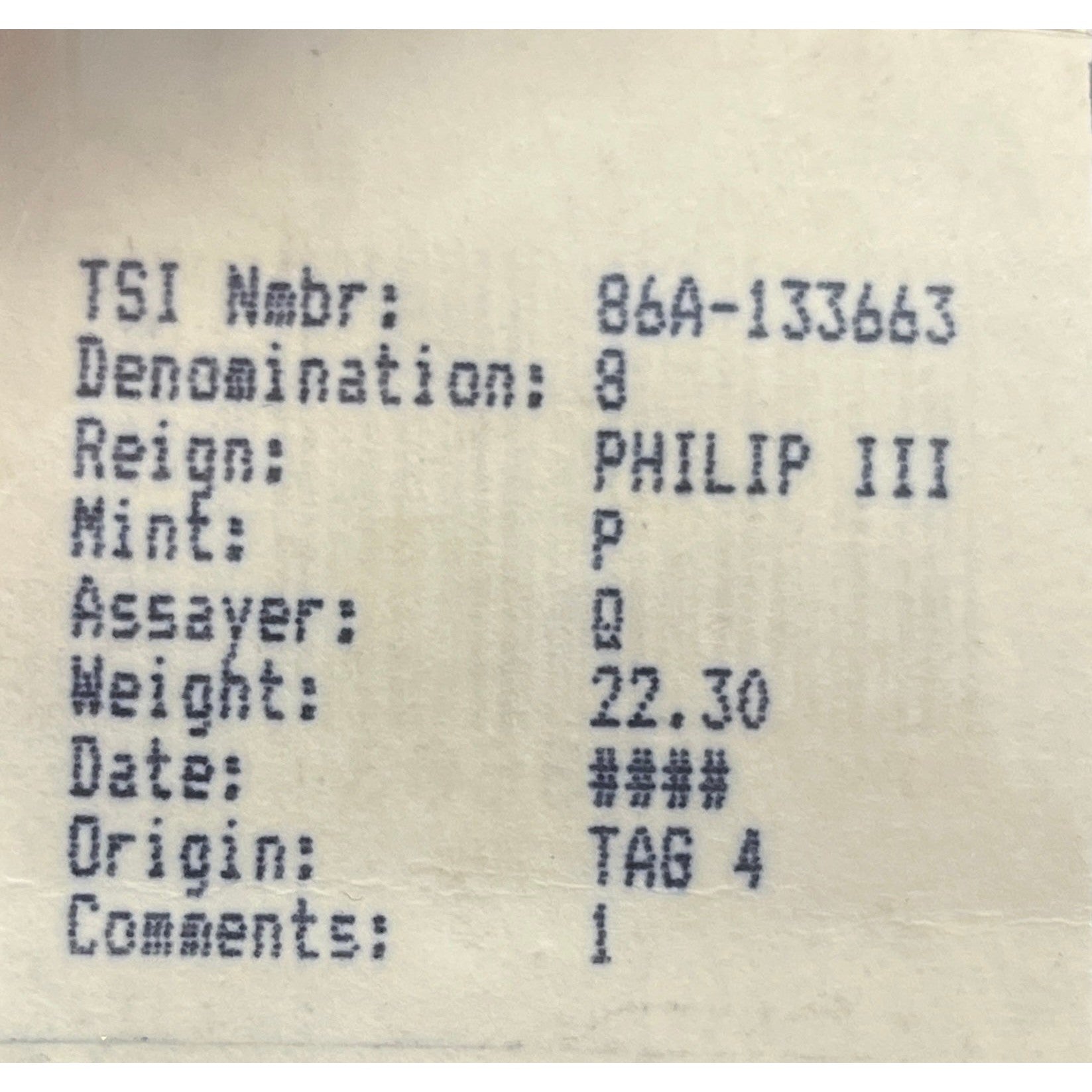 Authentic Atocha Coin 8 Reale Grade 1 Unmounted With Certificate – ASSAY