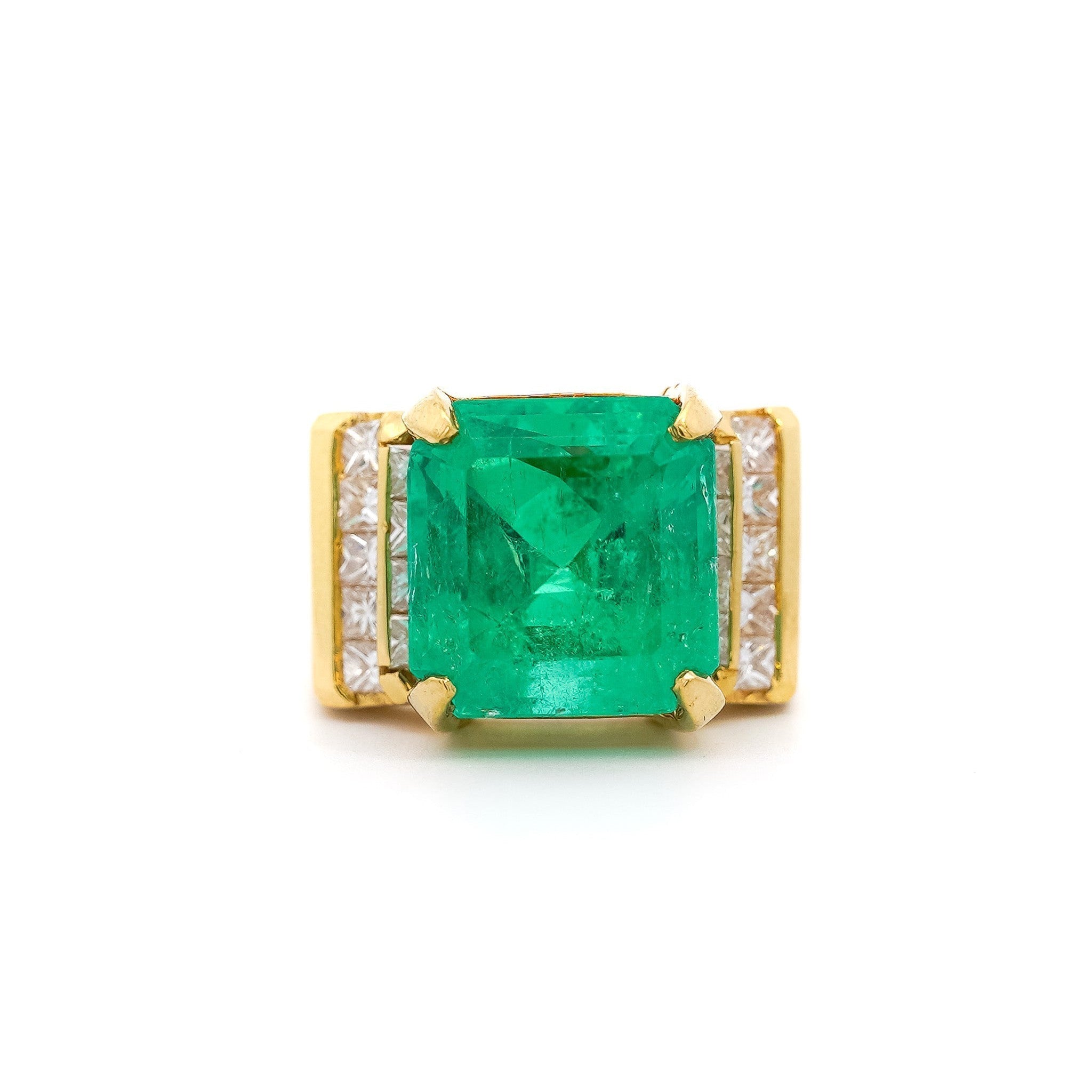 GIA Certified 13 Carat Colombian Emerald Men's Ring in 18K Gold With P ...
