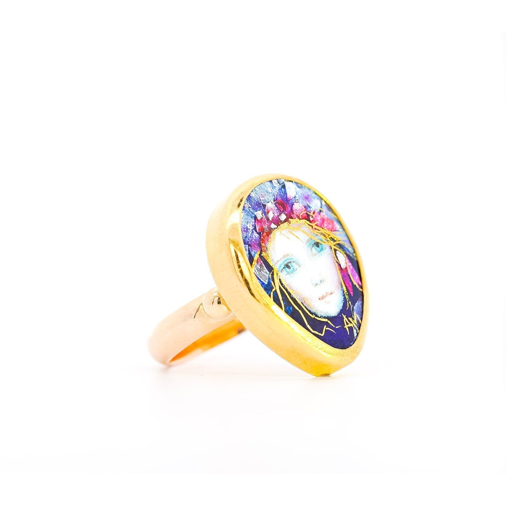 Vintage 22K Enamel and Gold "Auspice Maria" Saint Mary motif Christian ...