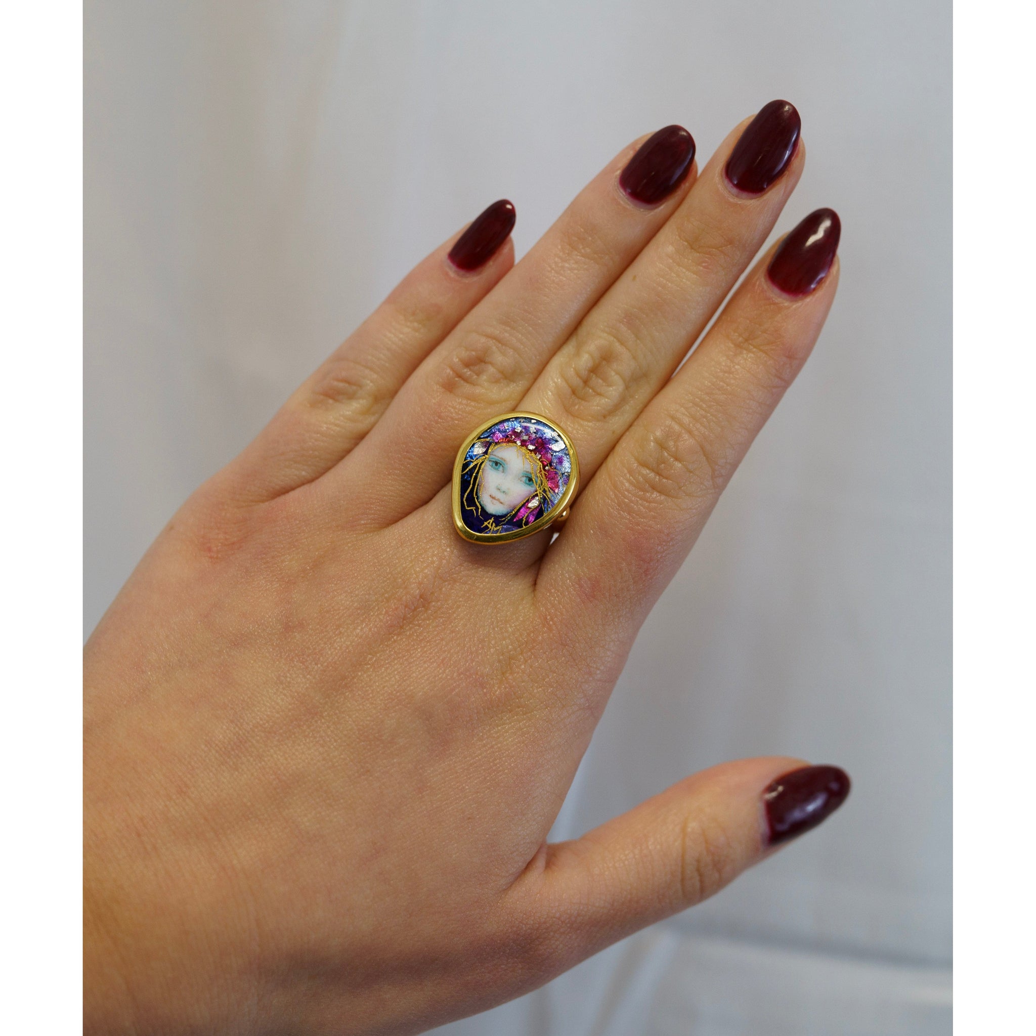 Vintage 22K Enamel and Gold "Auspice Maria" Saint Mary motif Christian ...